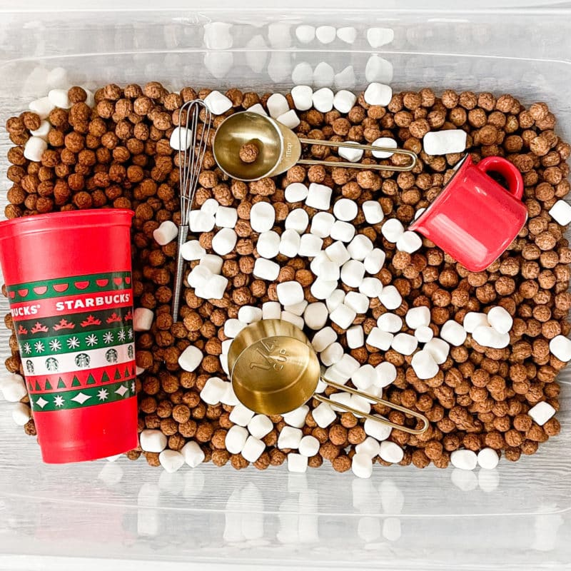 Hot Cocoa Sensory Bin for Toddlers - little martian family